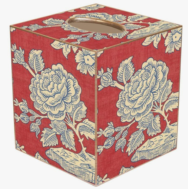 Marye-Kelley, Red & Blue French Provincial Cubed Tissue Box Cover – Au ...