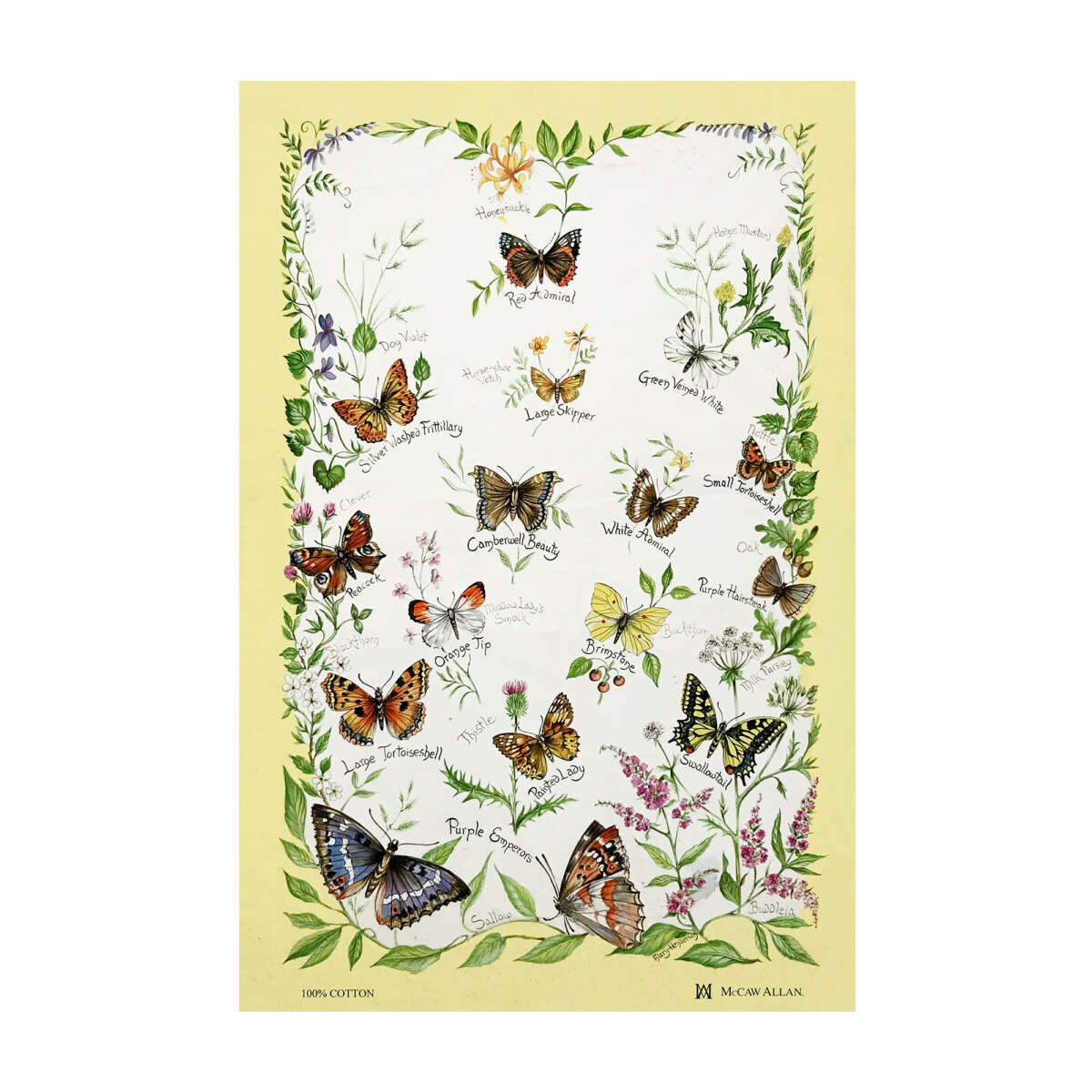 Samuel Lamont, Floral Butterflies, Yellow British Kitchen / Tea Towel ...