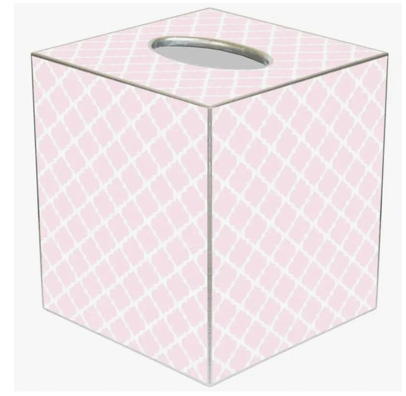Marye-Kelley, Chelsea Light Pink Tissue Box Cover, Silver Trim – Au Bon ...
