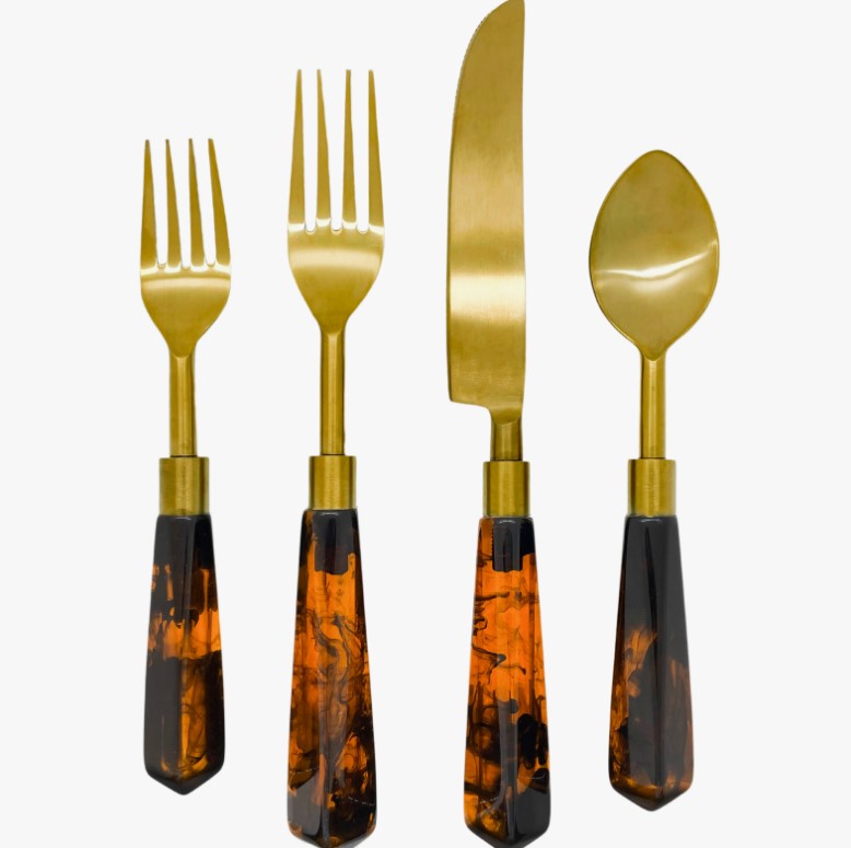Laura Park, Tortoise Shell Acrylic 4 Piece Flatware Set – Au Bon Goût ...