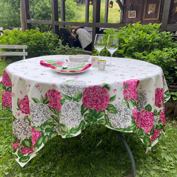 Beauvillé, Hortensias Peony Luxury French Satin Cotton Tablecloths – Au ...