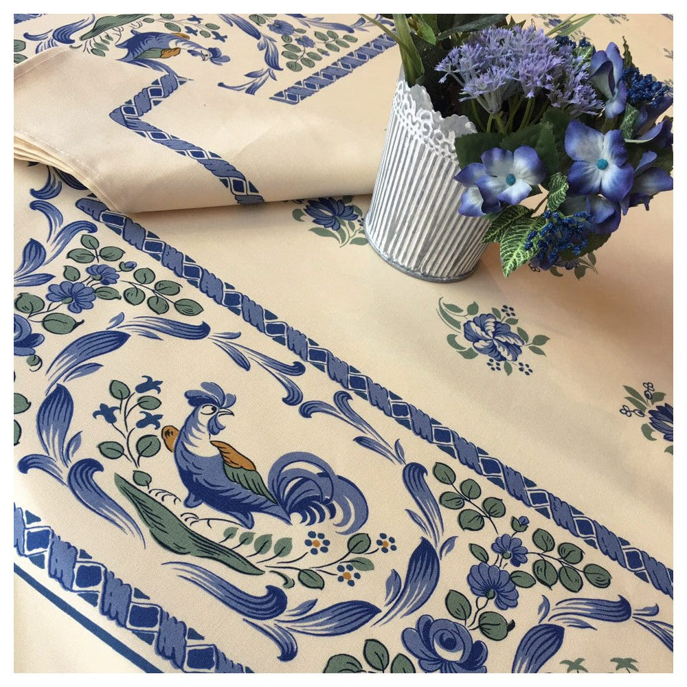 Beauvillé, Les Coqs (Roosters), Blue French Cotton Luxury Tablecloths ...